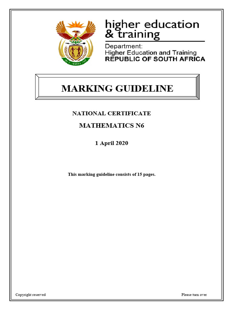 N6 Mathematics April 2020 Memorandum | PDF