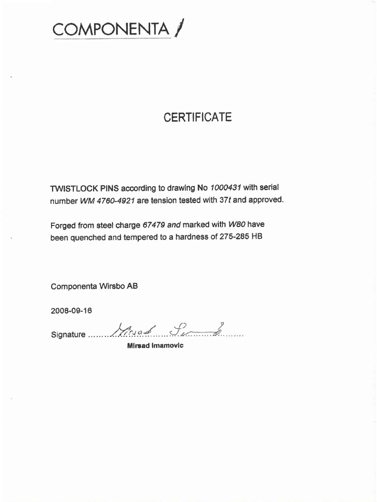 11377-84 Componenta Certificate | PDF