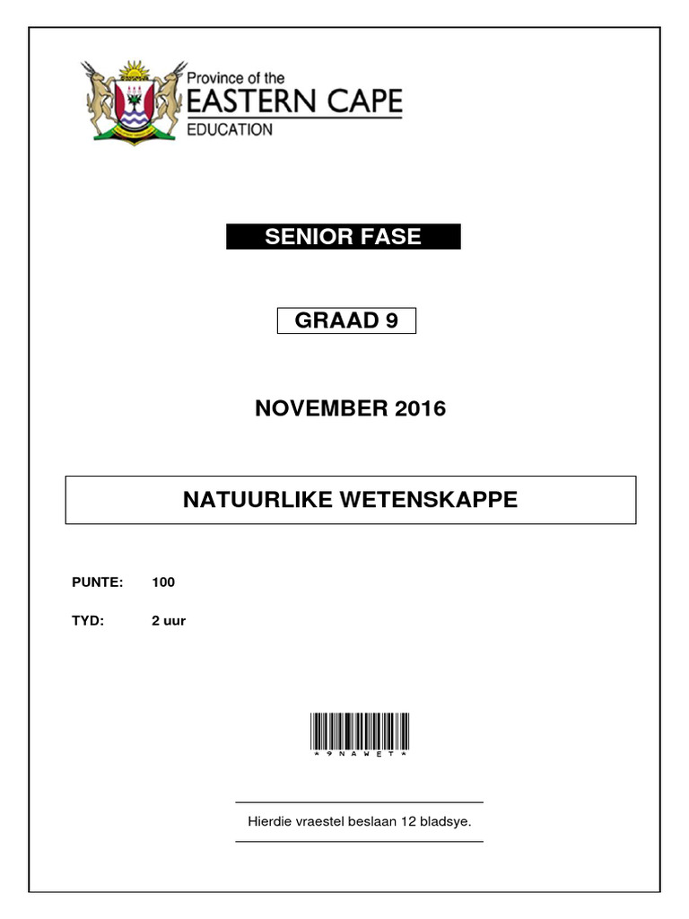 NATURAL SC GR9 QP NOV2016 Afrikaans | PDF