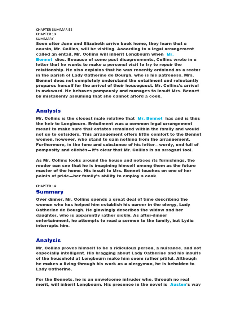 Pride and Prejudice Summaries | PDF | Mr. Darcy | Pride And Prejudice