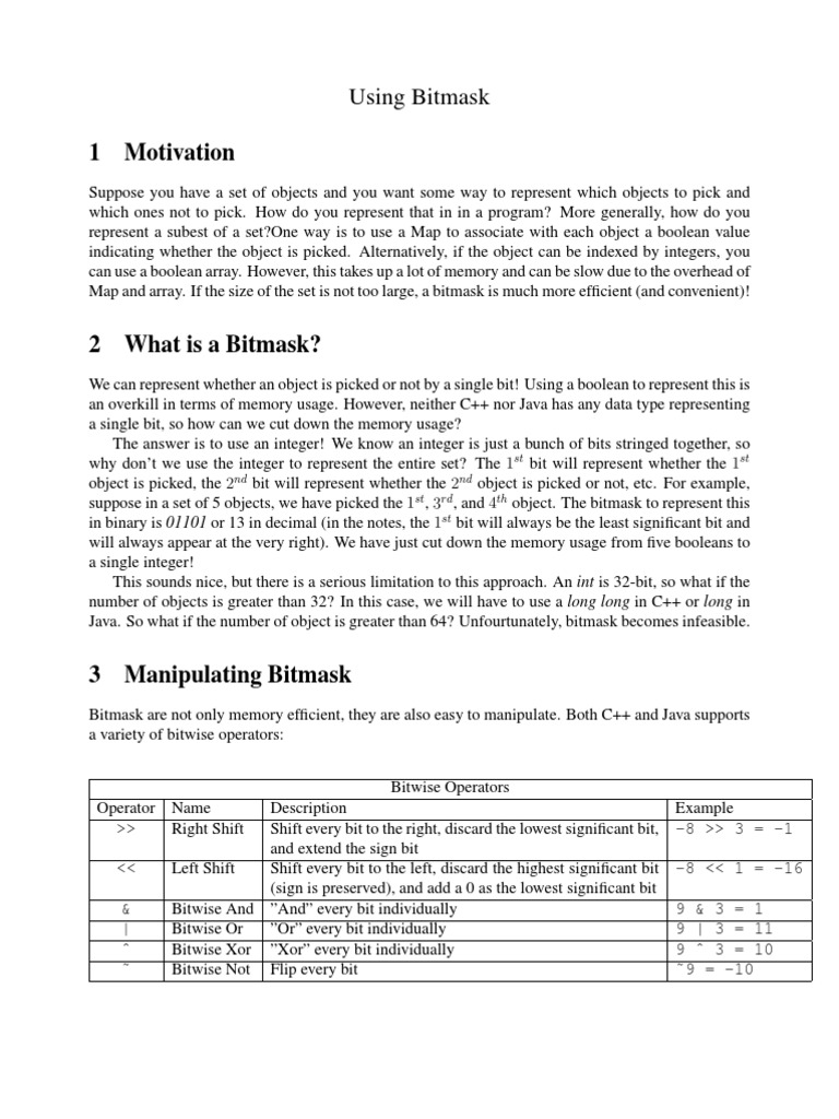 Bit Mask | PDF | Boolean Data Type | Computer Engineering