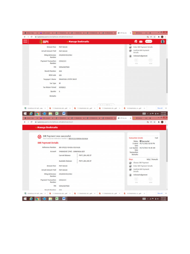 Bir 0605 2022 Payment | PDF