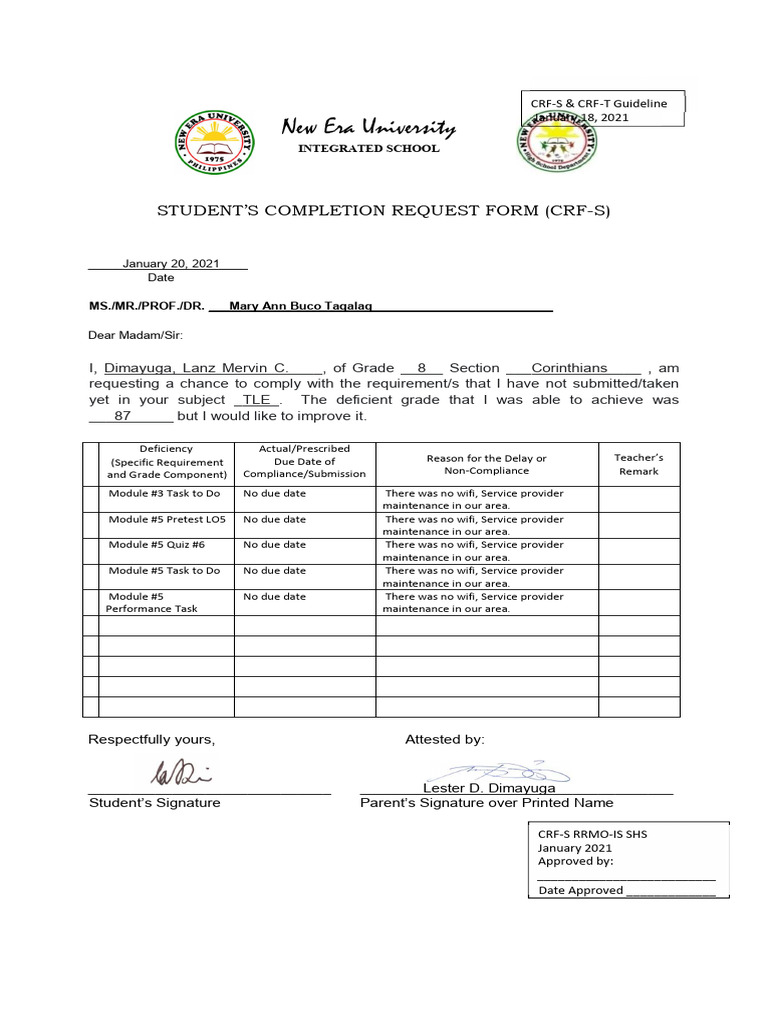 Completion Form TLE | PDF