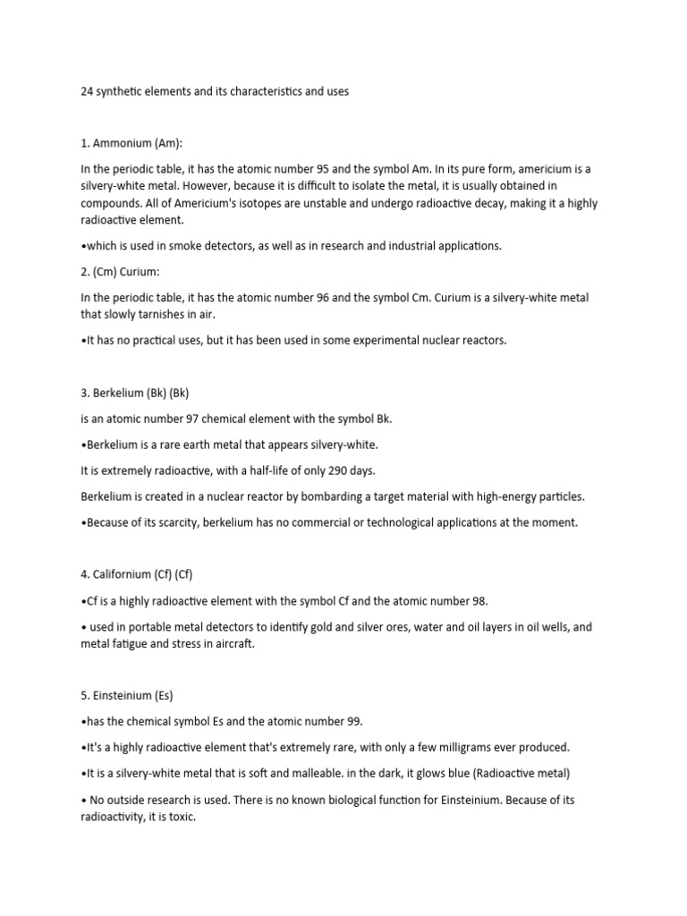 Synthetic Elements | PDF | Chemical Elements | Atomic