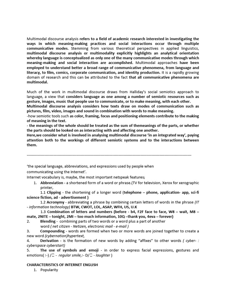Multimodal Discourse & Netspeak Analysis | PDF | Discourse | Linguistics