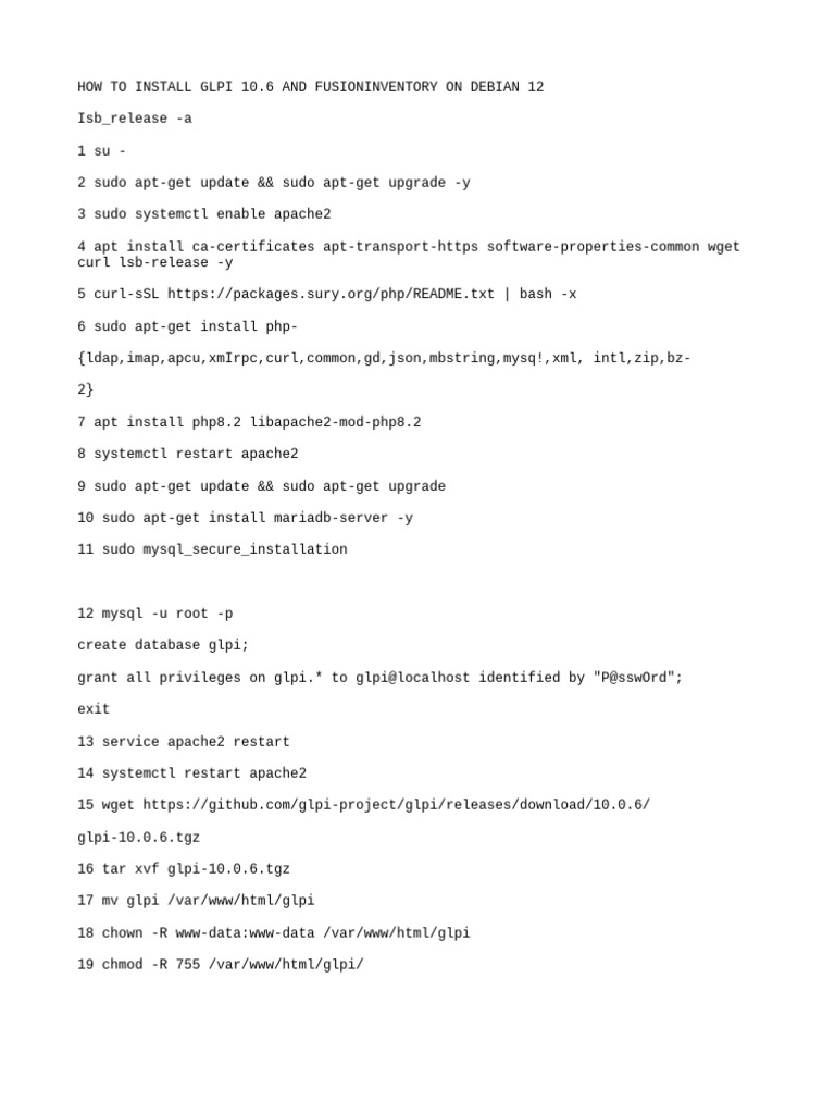Install GLPI 10.6 & FusionInventory on Debian 12 | PDF
