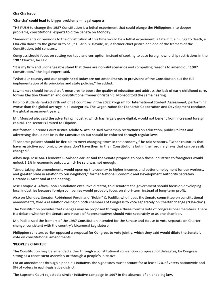 Cha Cha Issue | PDF | Initiative | United States Congress