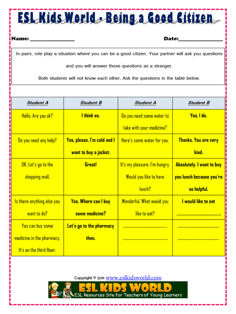 Being A Good Citizen Role Play | PDF