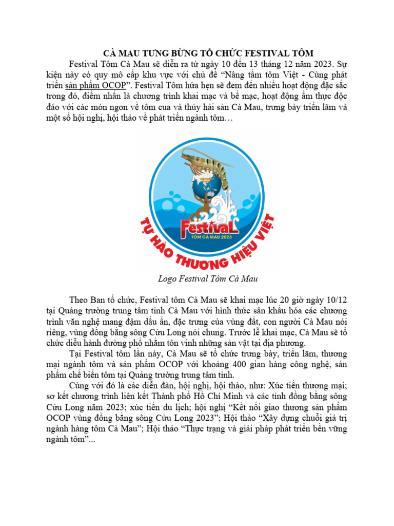 Cà Mau Tưng B NG T CH C Festival Tôm | PDF