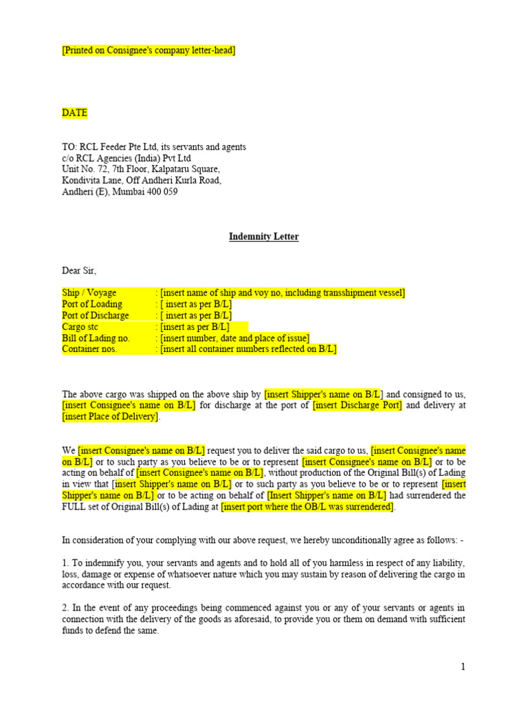 7-1) Cargo Release Instruction-Consignee (1) 24.08 | PDF | Detention ...