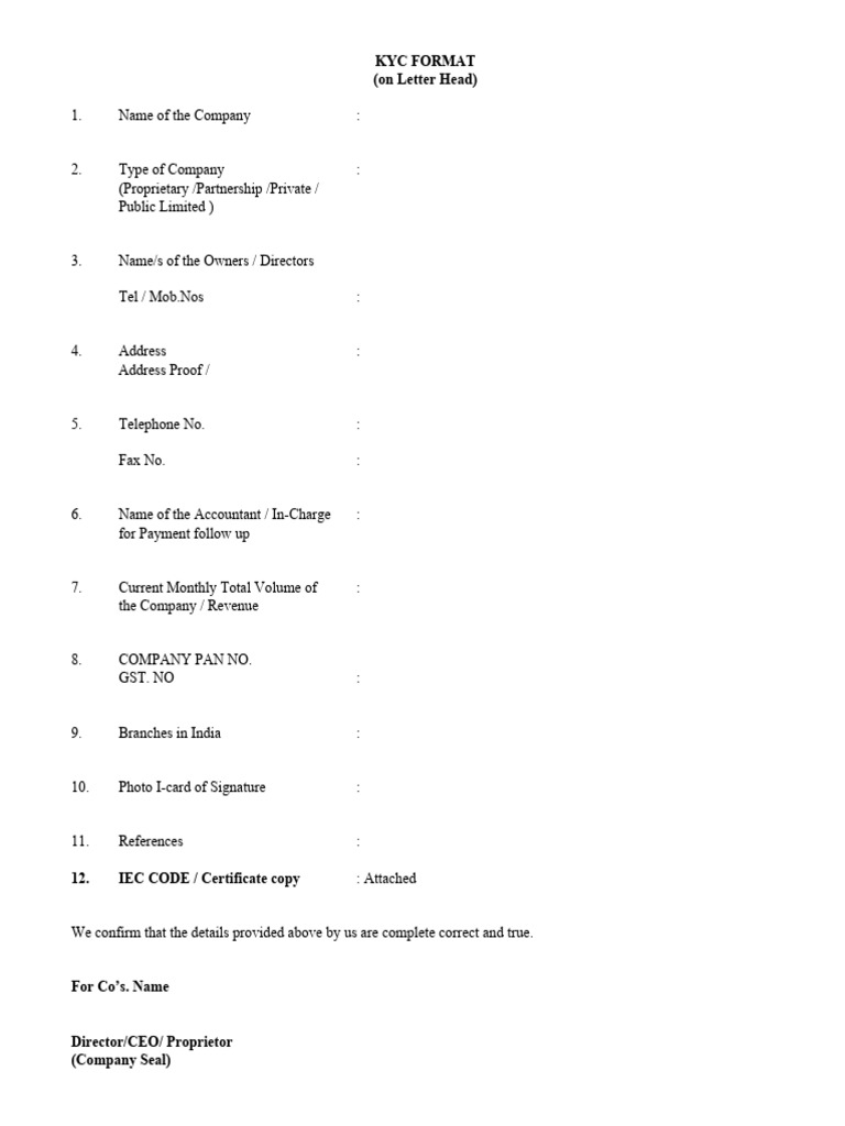 RCL Kyc Format | PDF