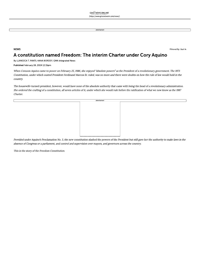 A Constitution Named Freedom-The Interim Charter of 1986 | PDF