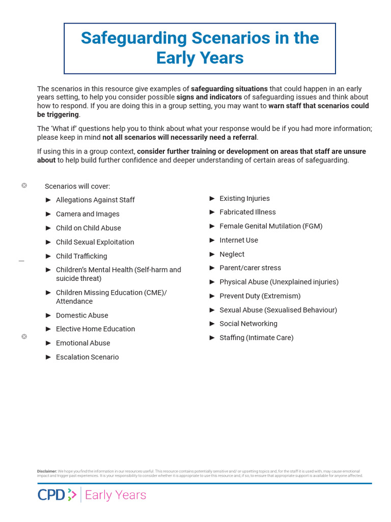 Early Years Safeguarding Scenarios | PDF | Child Abuse | Caregiver