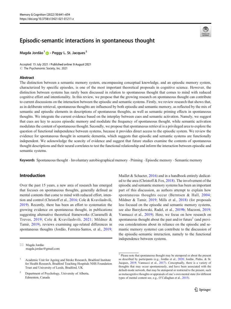 Episodic-Semantic Interactions in Spontaneous Thought | PDF | Priming (Psychology) | Memory