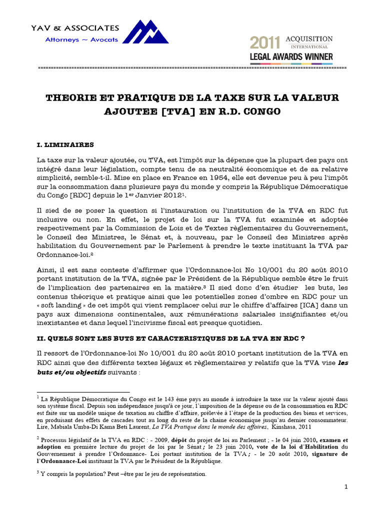 TVA en RDC : Théorie et Pratique | PDF | Taxe sur la valeur ajoutée ...