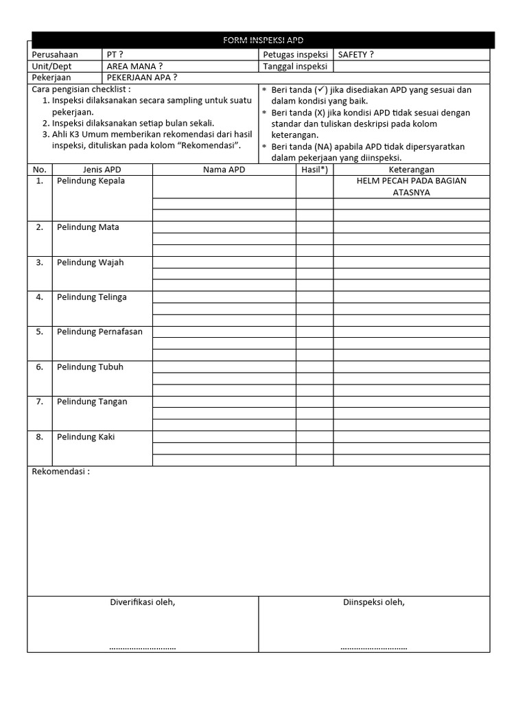 Form Inspeksi APD Bulanan | PDF | Karier & Perkembangan | Komputer