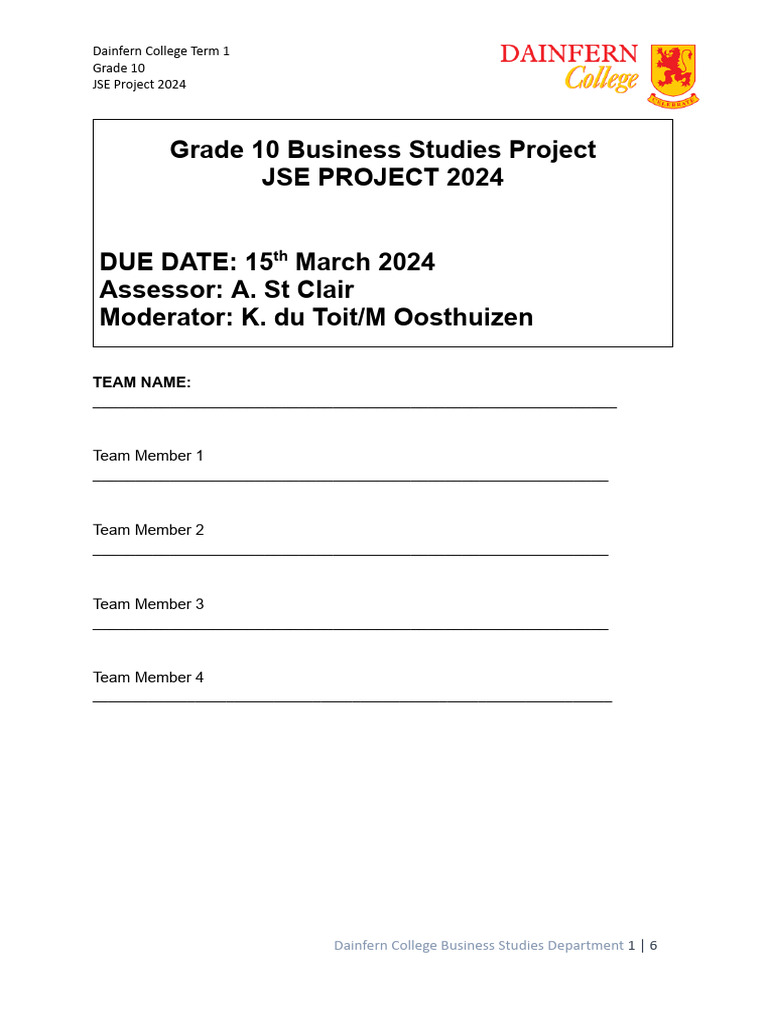 2024 Grade 10 Business Studies JSE Project | PDF | Citation | Plagiarism