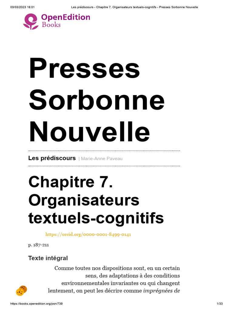 Les Prédiscours - Chapitre 7. Organisateurs Textuels-Cognitifs ...