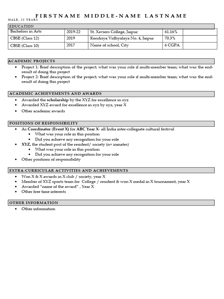 Sample CV Format | PDF
