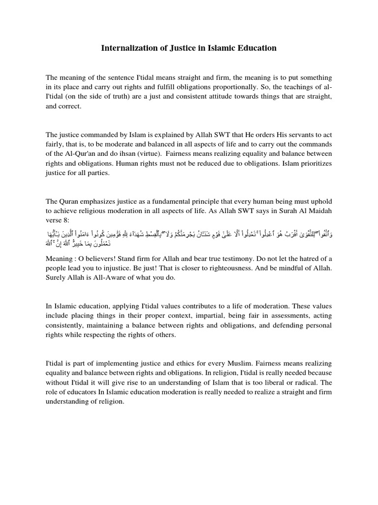 Justice and I'tidal in Islamic Education | PDF | Justice | Crime & Violence