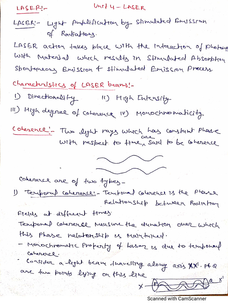 Unit 4 Part 1 Laser Complete Notes | PDF
