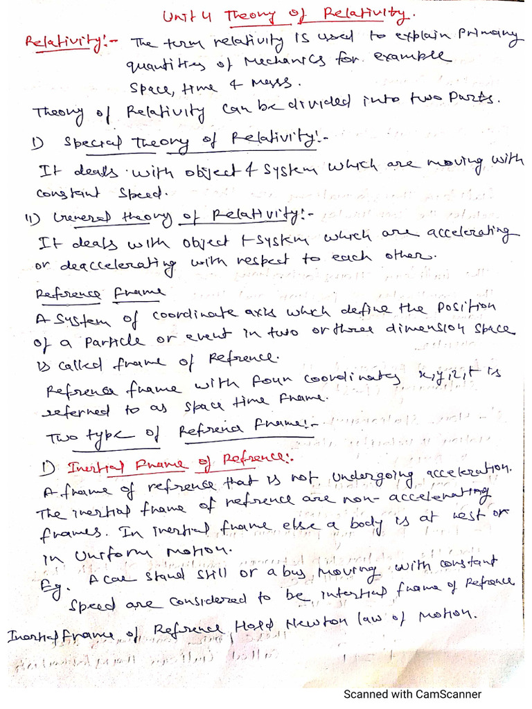 Unit 4 Part 2 Relativity Complete Notes | PDF