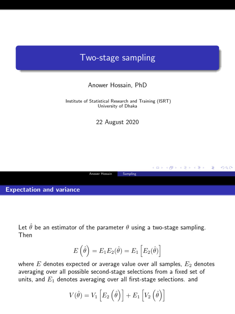 Two Stage Sampling 1 | PDF | Expected Value | Variance