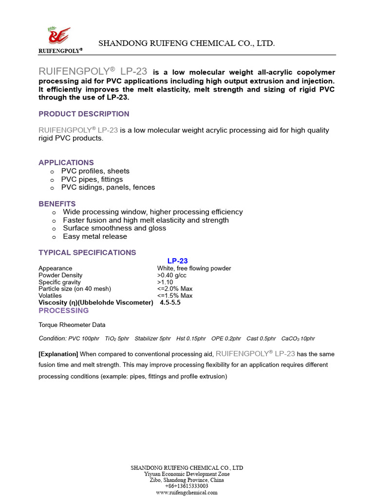 TDS LP-23 | PDF | Polyvinyl Chloride | Chemical Substances