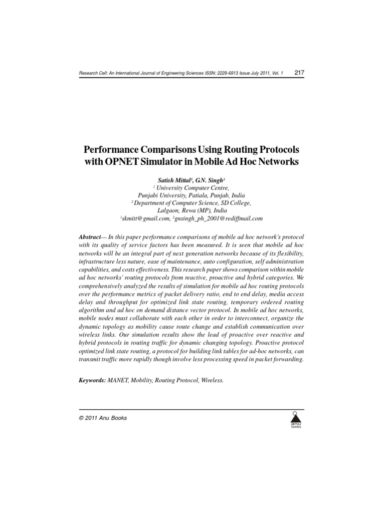 Performance Comparisons Using Routing Protocols With Opnet Simulator In Mobile Ad Hoc Networks