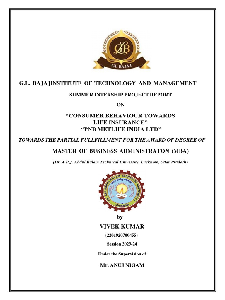 Vivek Kumar STPR Report 2121 | PDF | Behavior | Met Life