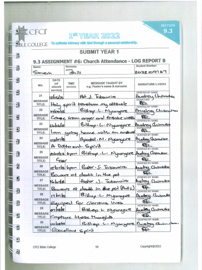 Church Attendendance - Log Report B | PDF