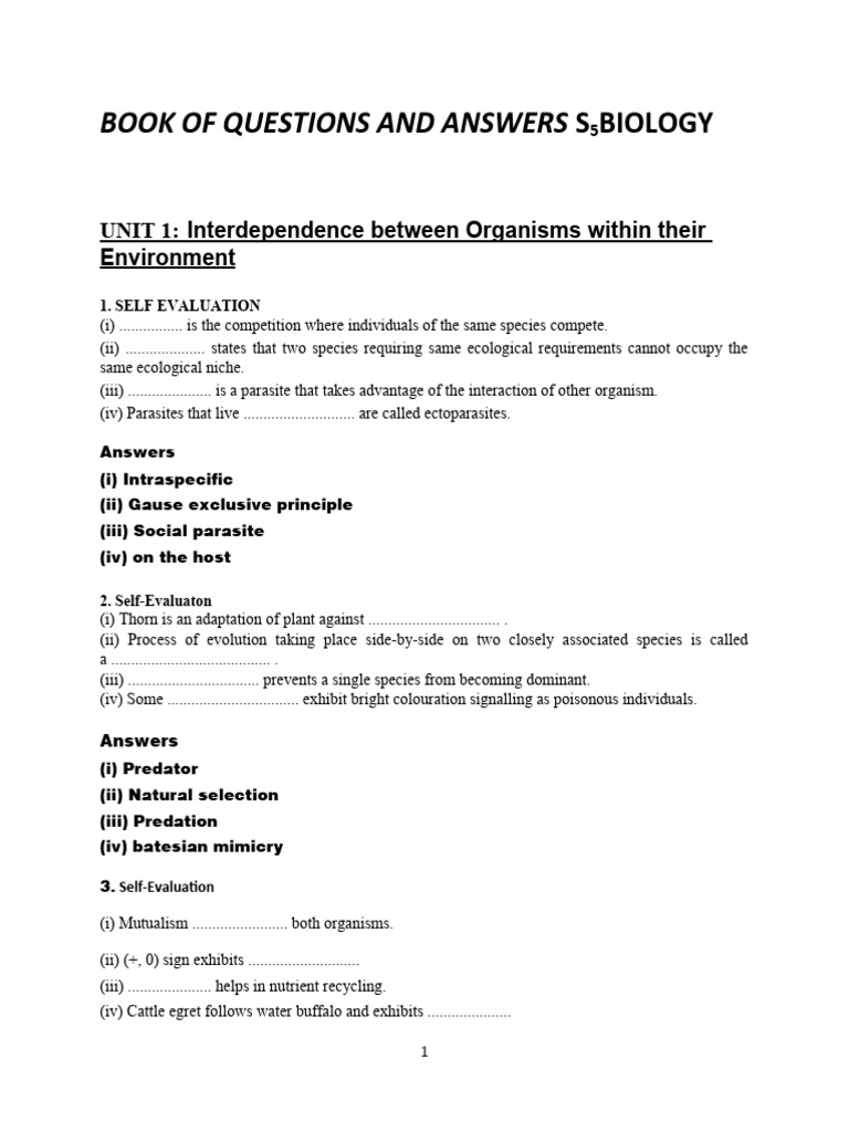s5 Biology End of Units Questions&Answers | PDF | Dna | Gene