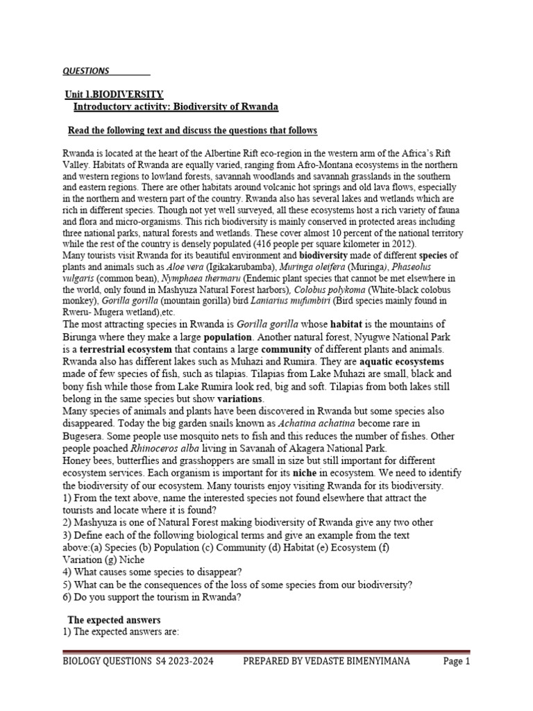 s4 Biology End of Units Questions and Answers | Download Free PDF ...