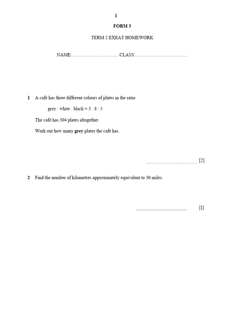 Form 3 Exeat Homework - 2024 | PDF | Cartesian Coordinate System | Triangle