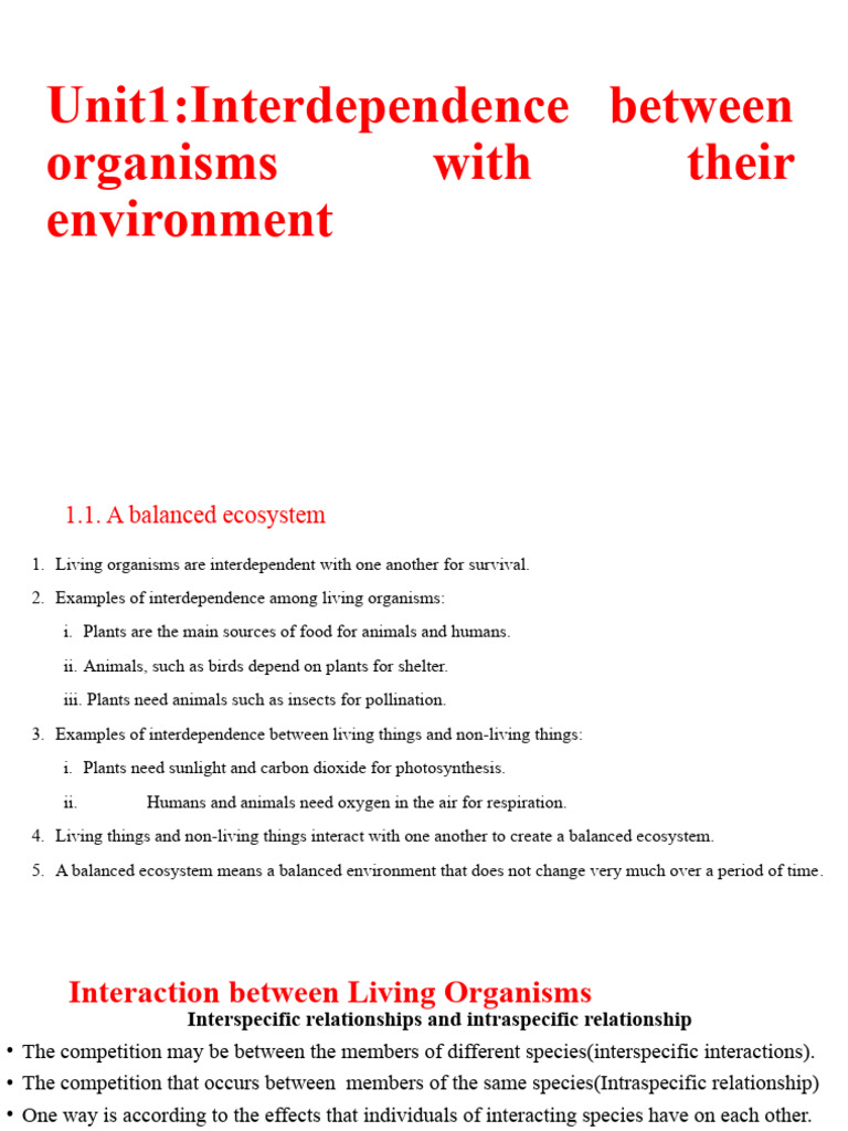 Unit 1. Interdependence Among Organisms | PDF | Parasitism | Predation