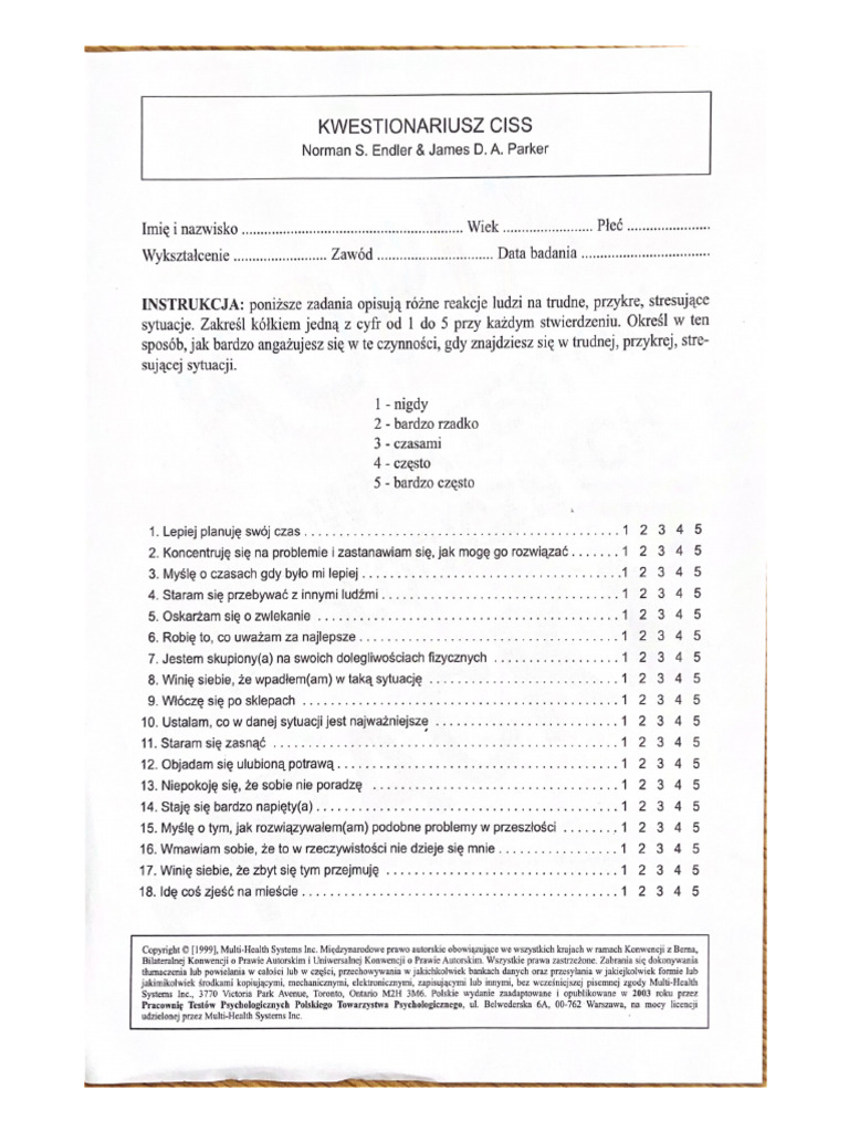 Kwestionariusz Ciss | PDF