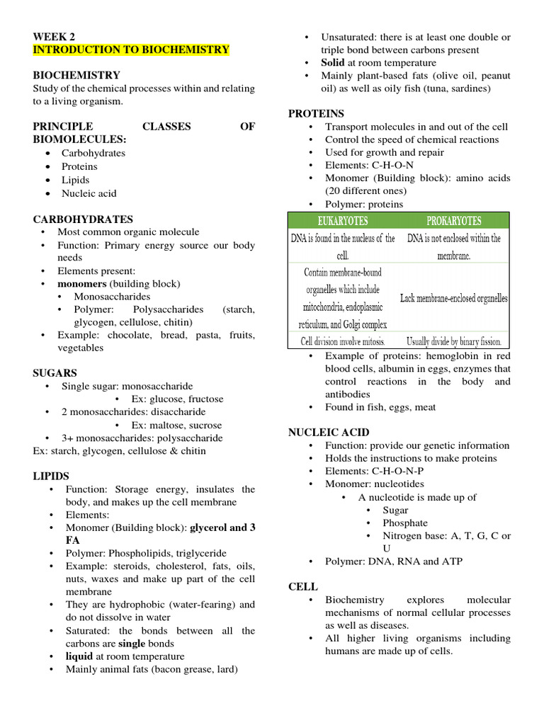 Week 2 Biochem | PDF | Cell (Biology) | Cell Membrane