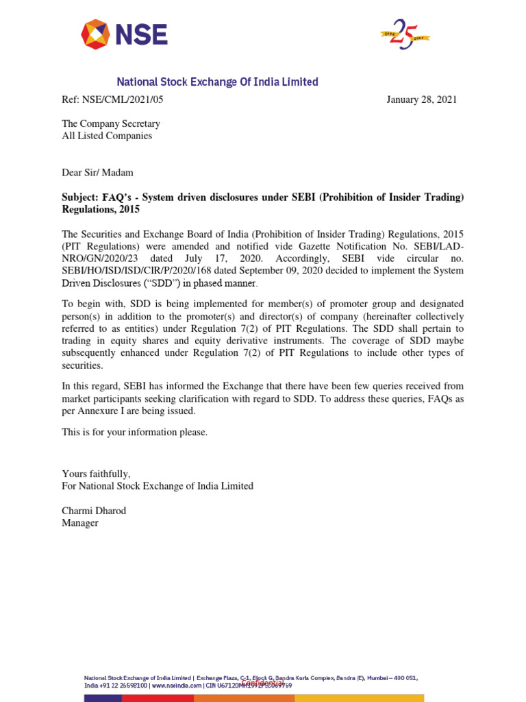 NSE Circular 29012021 FAQs | PDF | Stocks | Economies
