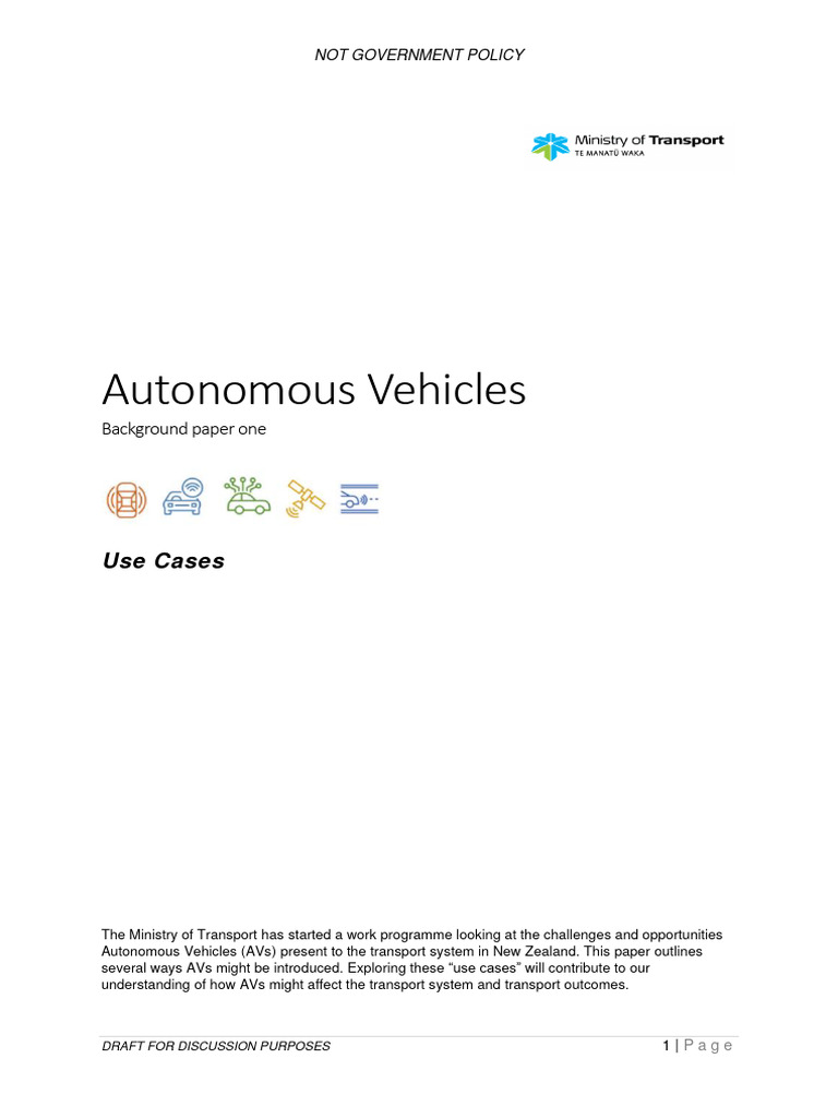 Ministry of Transport AVs Background Paper One Uses Cases | PDF ...