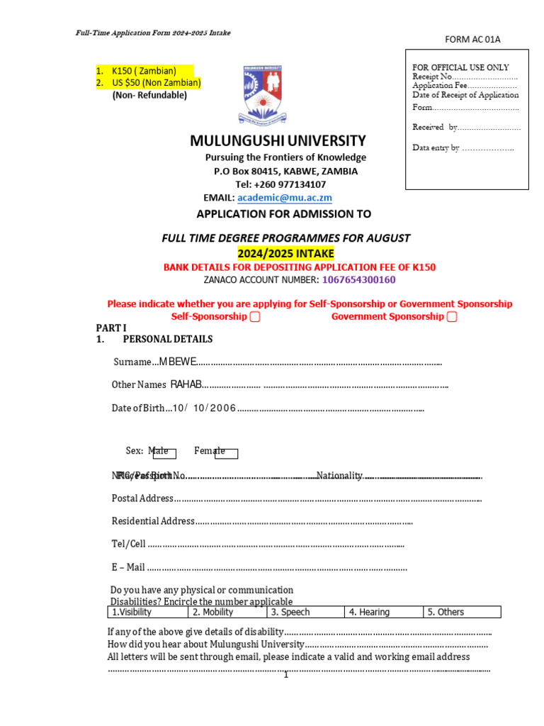 2024-2025 Fulltime Application Form | PDF | Bachelor's Degree | Bachelor Of Science