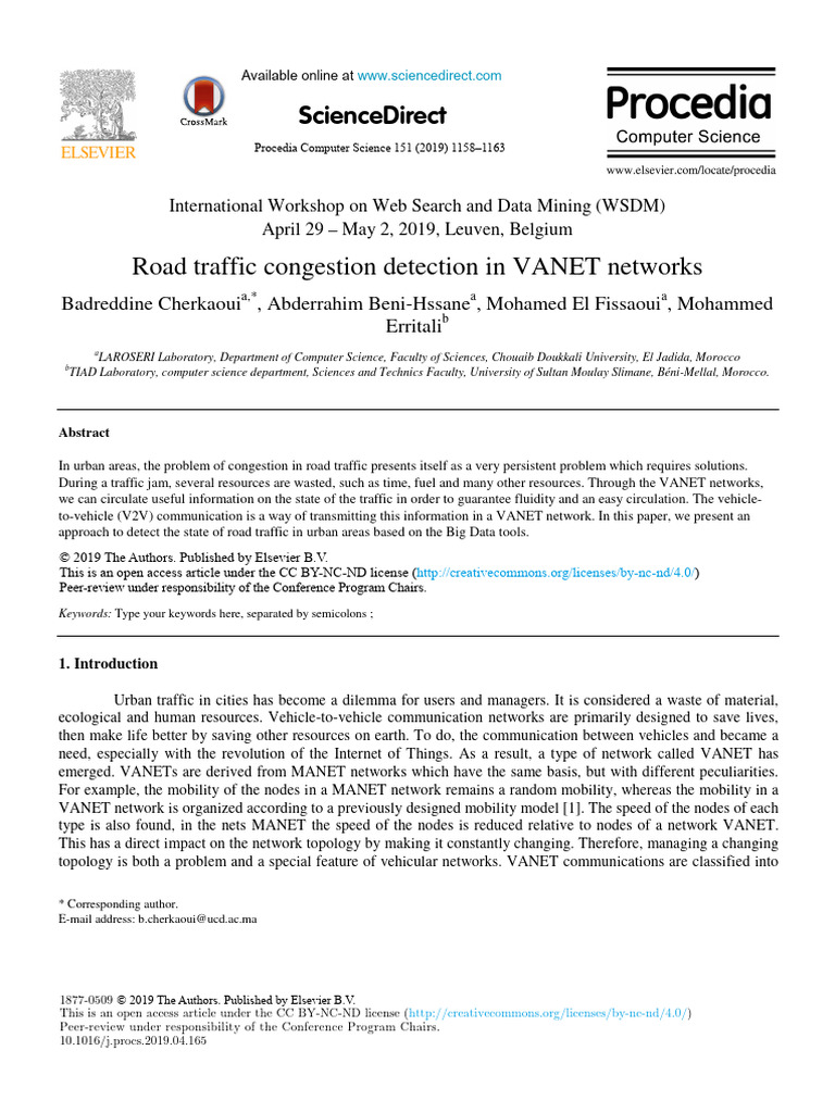 Road Traffic Congestion Detection in VANET Networks Road Traffic Congestion Detection in VANET ...