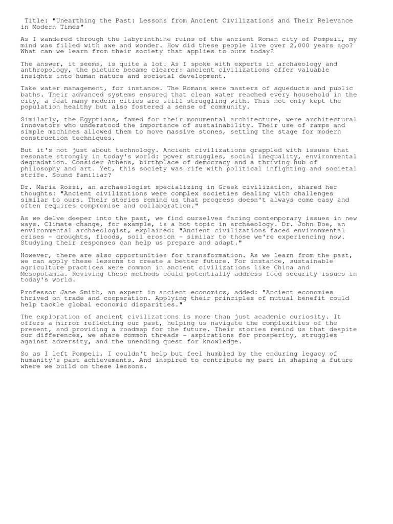 Exploring Ancient Civilizations: Lessons From The Past | PDF ...