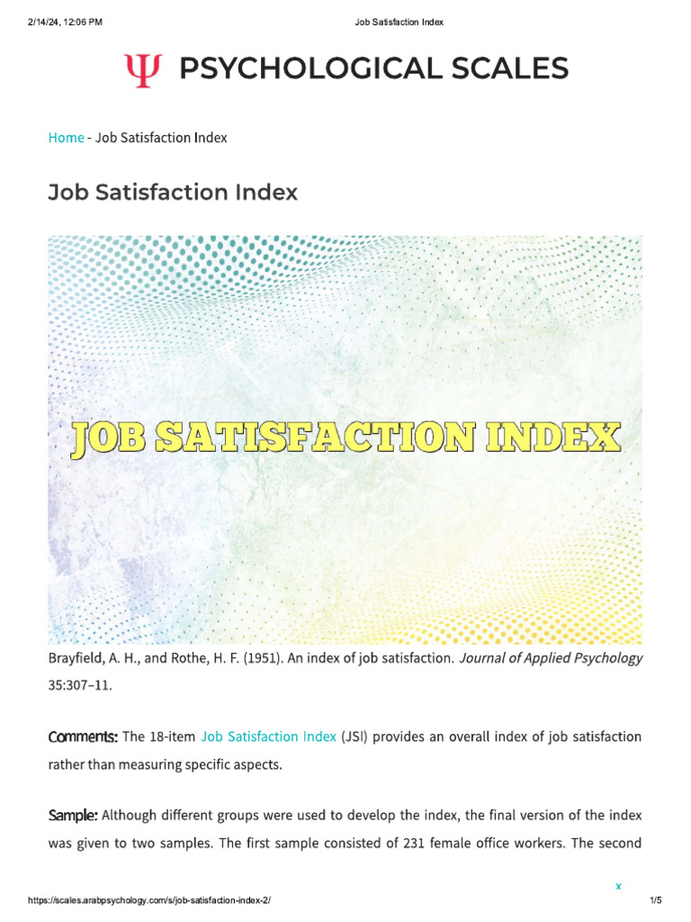 Job Satisfaction Index - The Psychological Scale | PDF
