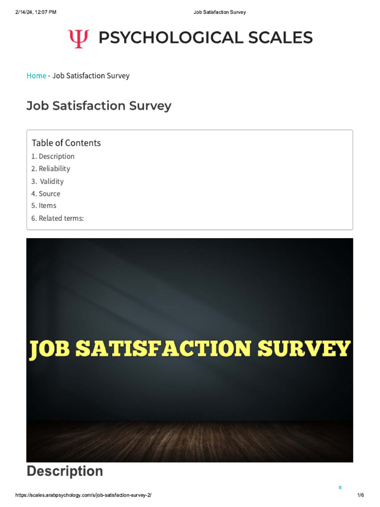 Job Satisfaction Survey - The Psychological Scale | PDF