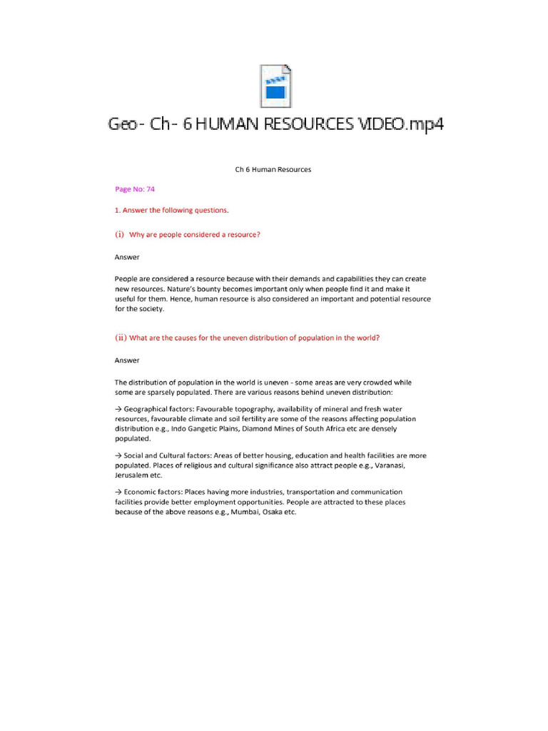 Geo - CH - 6 HUMAN RESOURCES C.W | PDF