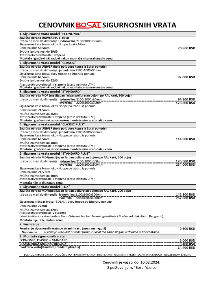 BOSAL Cenovnik 2023 | PDF