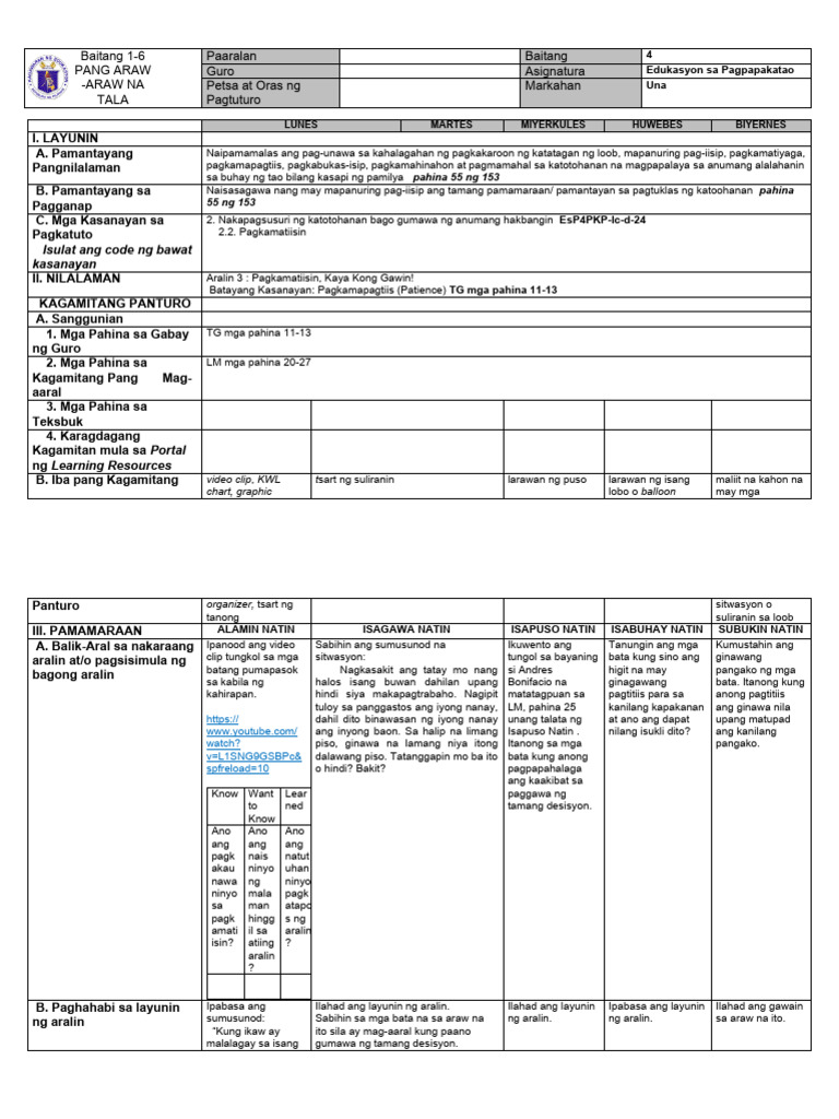 EsP4 DLL - 1st Quarter-Aralin 3 | PDF