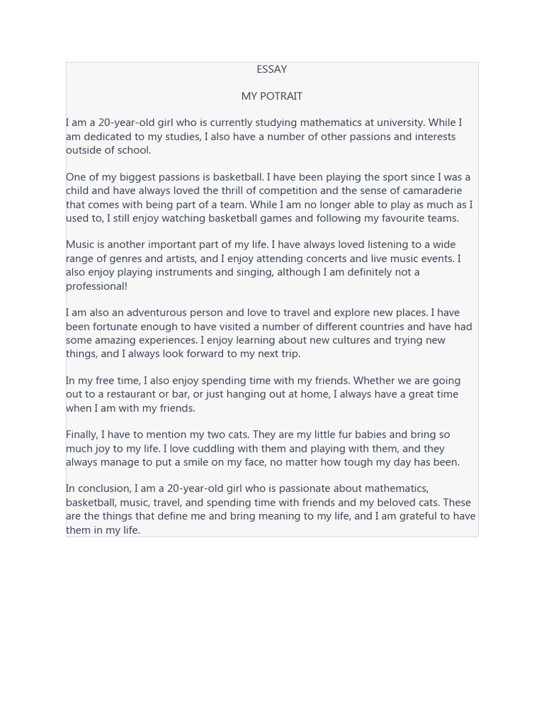 ESSAY - My Portrait | PDF | Sports & Recreation | Poetry