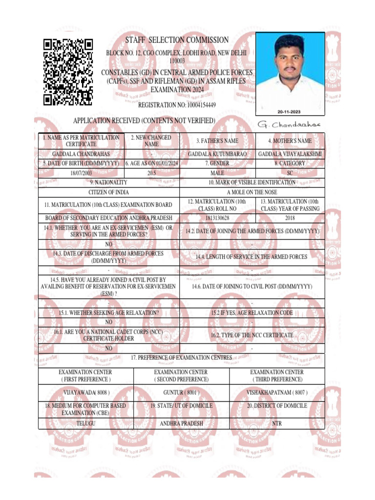 Chandram SSC GD Nov Apply | PDF