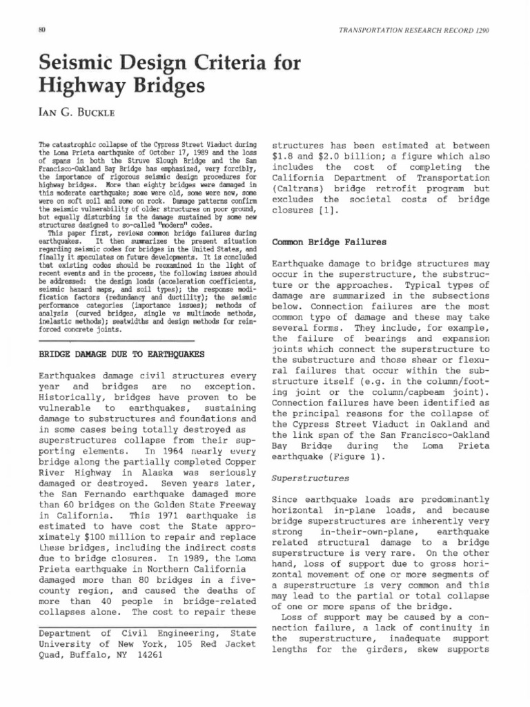 Seismic Design Criteria For Highway Bridges: Cormnon Bridge Failures ...